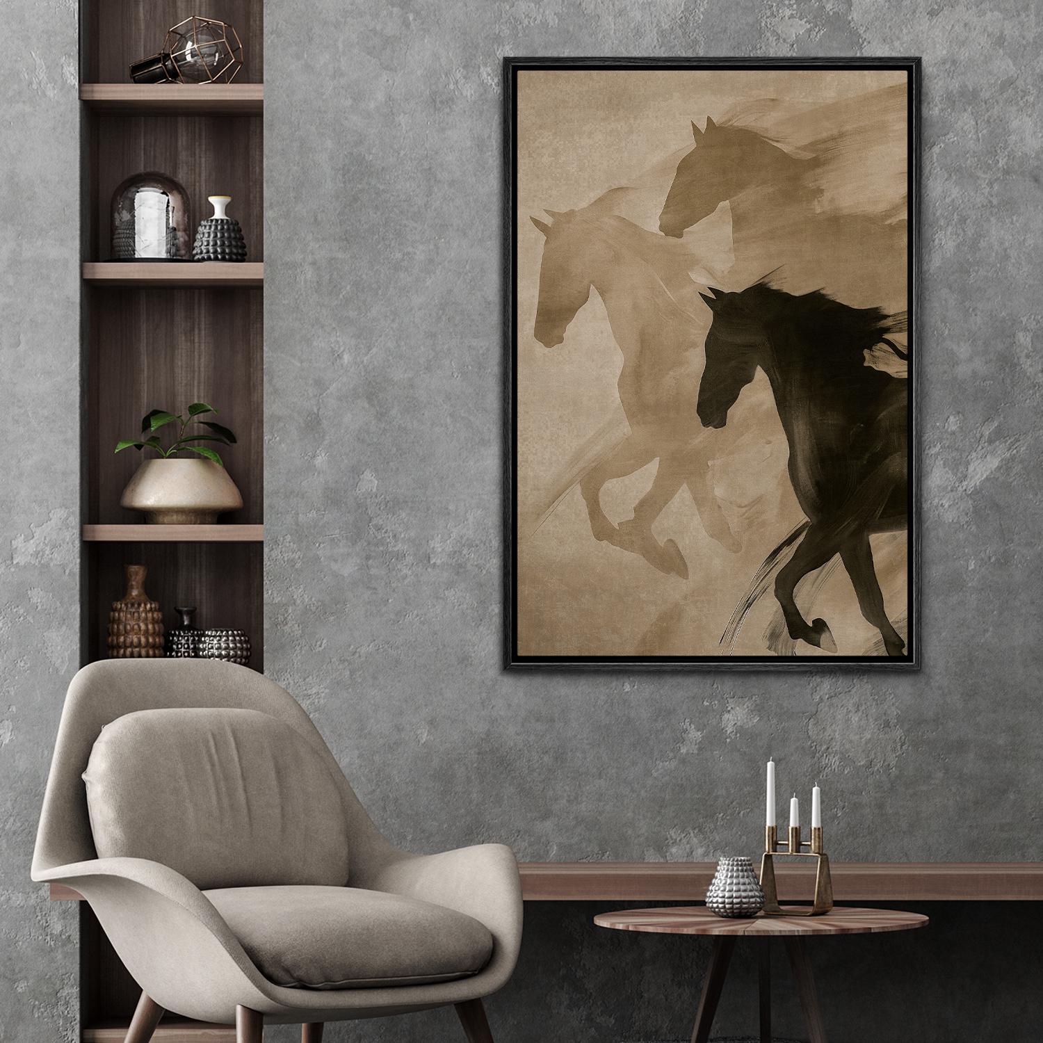 Framed Canvas Wall Art Prints Dynamic Galloping Horses in Sepia Tones ...