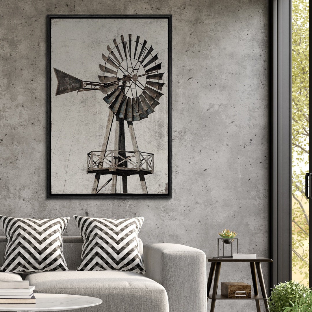 Framed Canvas Wall Art Windmill Rustic Country Landscape Photography ...