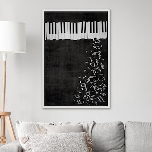 Framed Canvas Wall Art Black and White Piano Music Art Print Musical ...