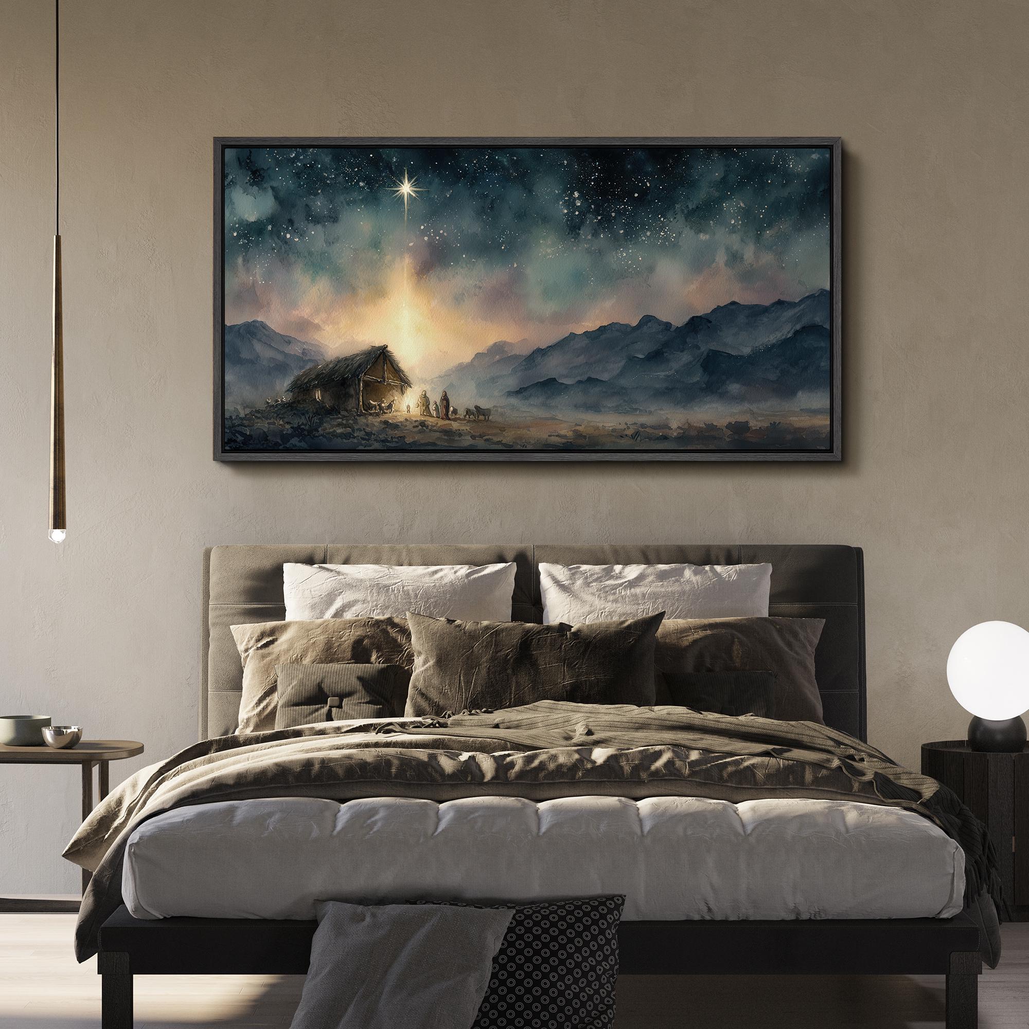 Large Framed Nativity Scene Wall Art, Holy Night Bethlehem Star Canvas ...