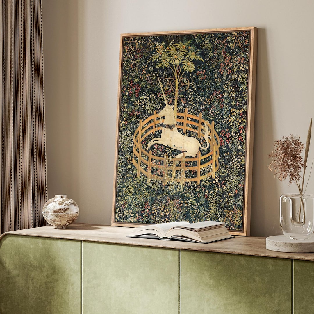 Framed Canvas Wall Art the Unicorn in Captivity Tapestry Print Medieval ...