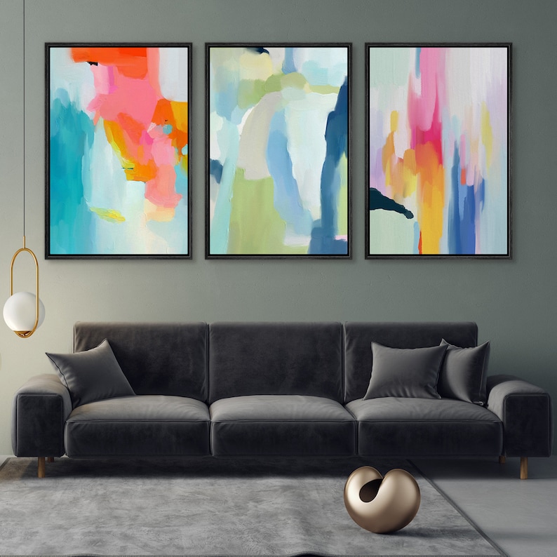 Framed Canvas Wall Art Set Colorful Abstract Painting Prints - Etsy