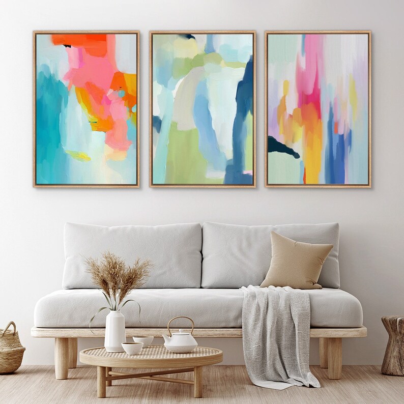 Framed Canvas Wall Art Set Colorful Abstract Painting Prints - Etsy