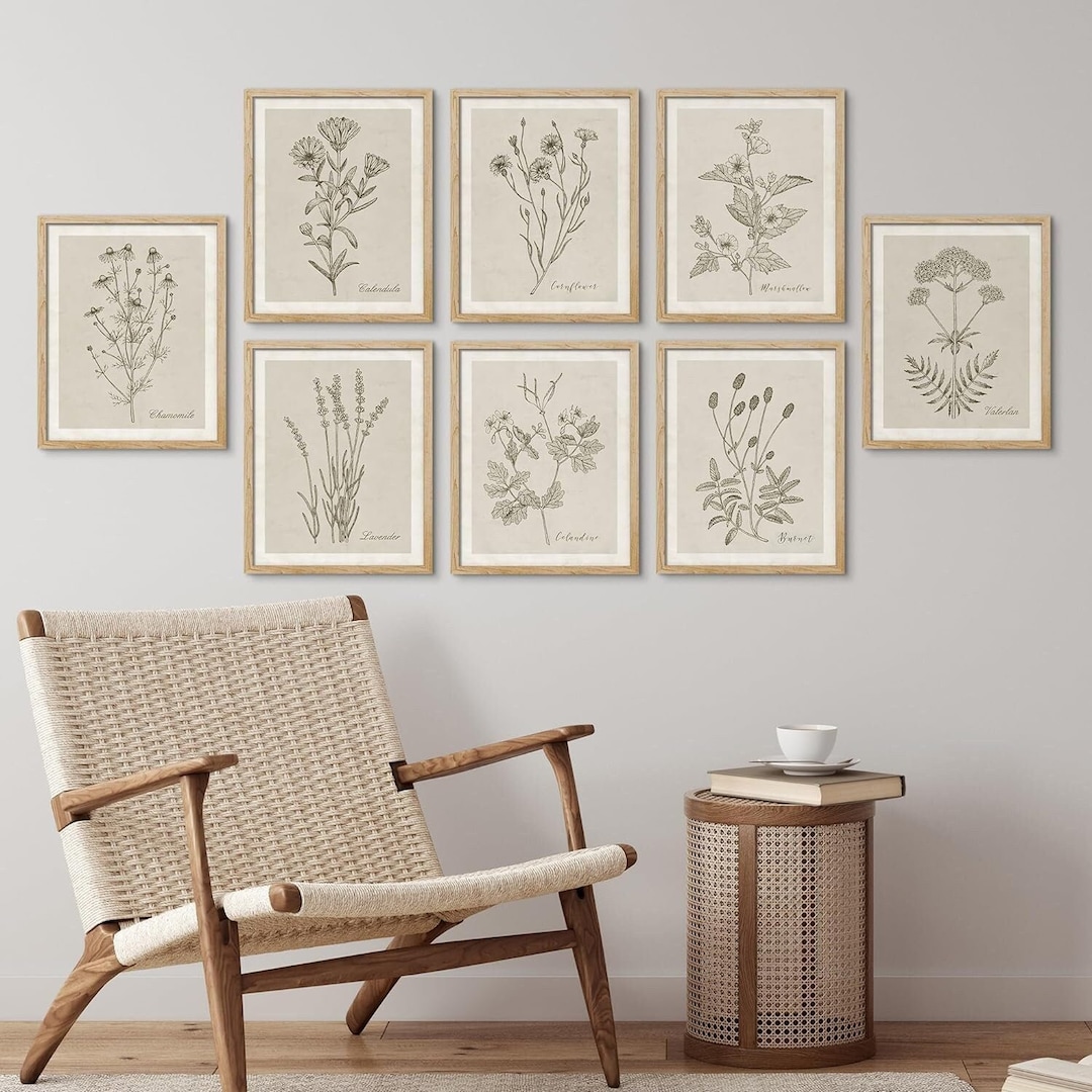 Framed Prints Wall Art Set of 8 Wildflower Prints Abstract Floral ...