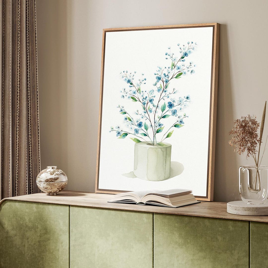 Blue Baby's Breath Wall Art - Framed Watercolor Print, Tissue-wrapped ...