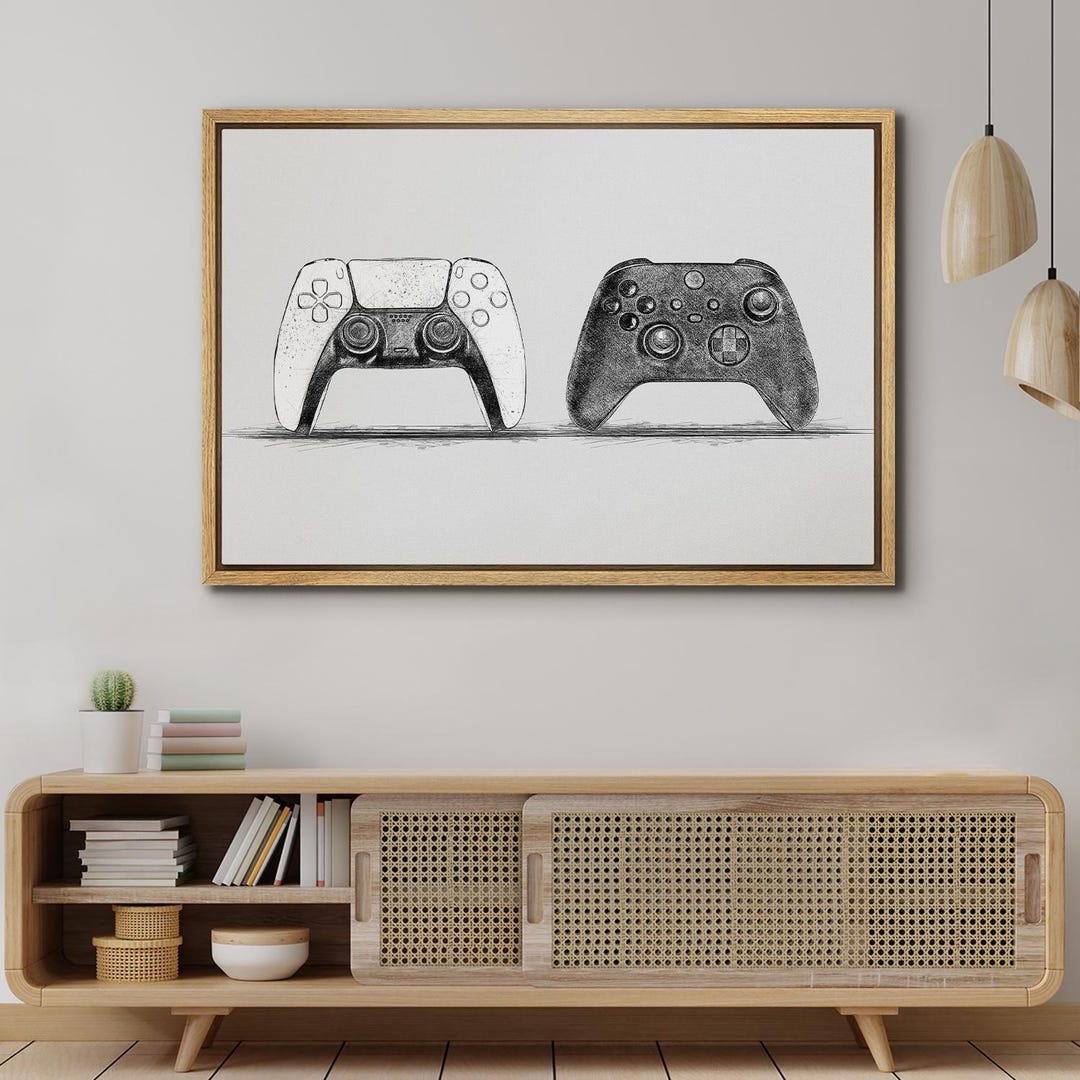 Framed Canvas Wall Art Game Prints Black and White Video Game Wall ...