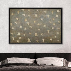 Framed Canvas Wall Art Prints Abstract Flying Flock of Birds in Neutral ...