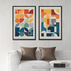 Framed Canvas Wall Art Set of 2 Colorful Geometric Color Blocks ...