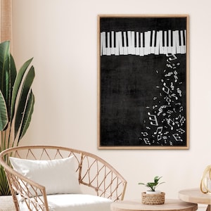 Framed Canvas Wall Art Black and White Piano Music Art Print Musical ...