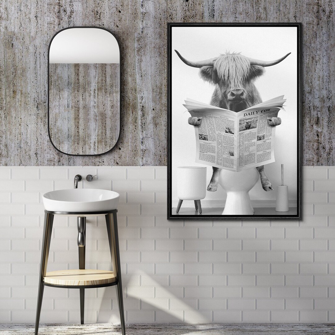 Framed Canvas Wall Art Highland Cow Sitting on the Toilet - Etsy