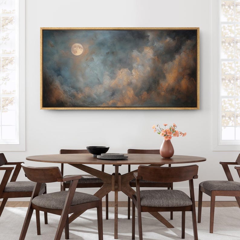 Large Moody Moon Cloud Framed Wall Art, Dark Atmospheric Sky Canvas ...