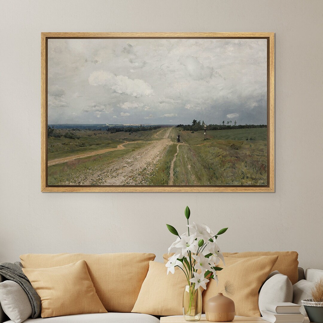 Framed Canvas Wall Art Rustic Country Field Landscape Print Minimalist ...