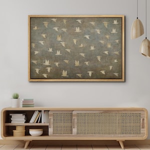 Framed Canvas Wall Art Prints Abstract Flying Flock of Birds in Neutral ...