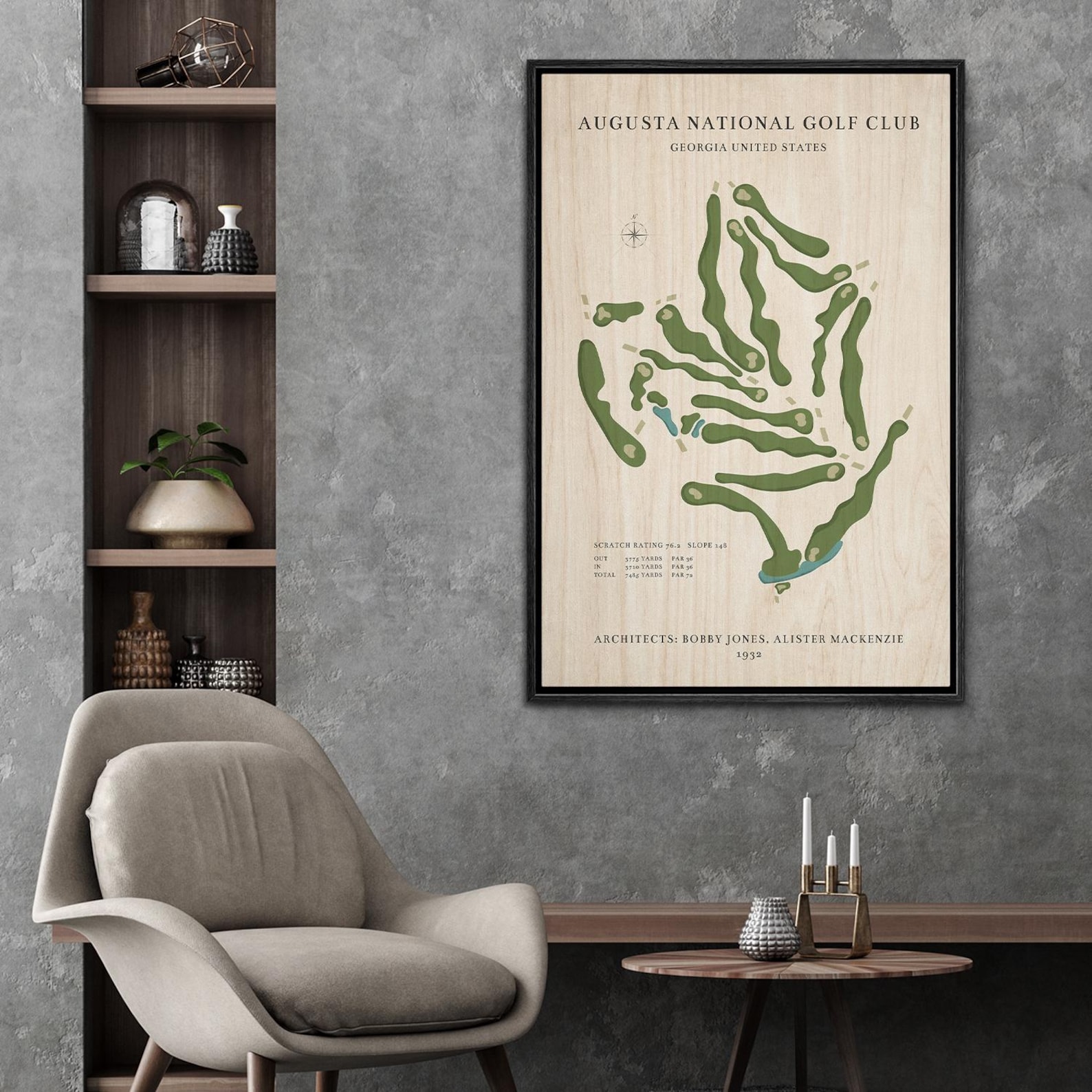 Framed Golf Course Map Wall Art, Golf Club Canvas Print, Vintage ...