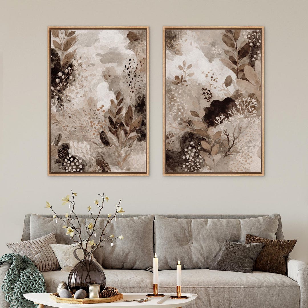 Framed Watercolor Botanical Wall Art Set of 2, Minimal Floral Leaves ...