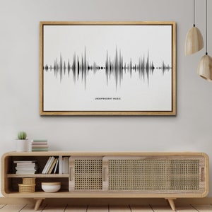Framed Canvas Wall Art Black and White Music Sound Wave Print ...