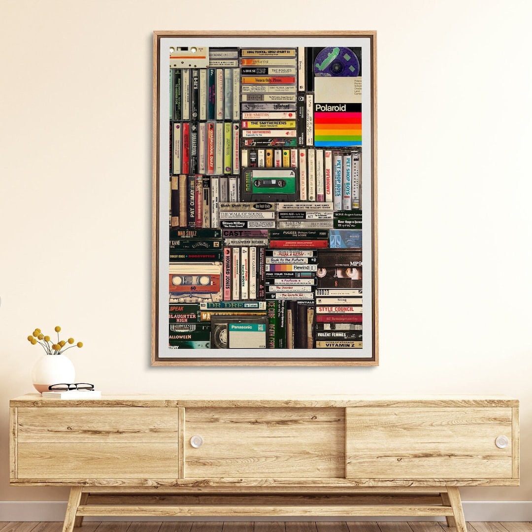 Framed Canvas Wall Art Movies & Music Cassette Tapes Print Vintage Art ...