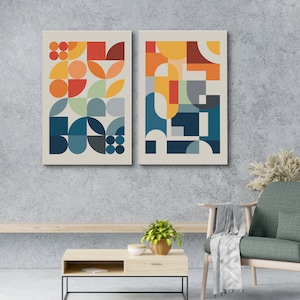 Framed Canvas Wall Art Set of 2 Colorful Geometric Color Blocks ...