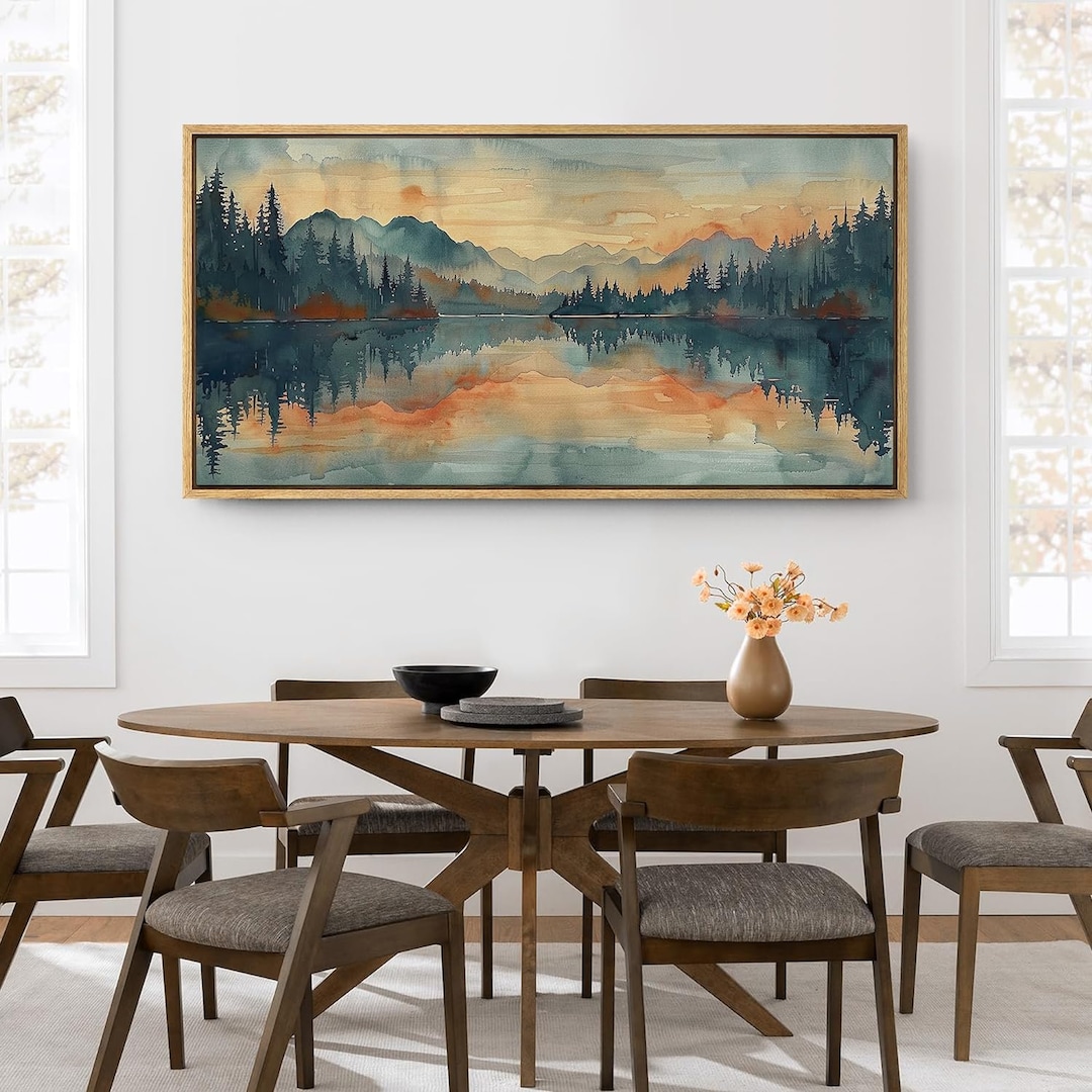 Framed Canvas Large Wall Art Pine Tree Forest Mountain Landscape Nature ...