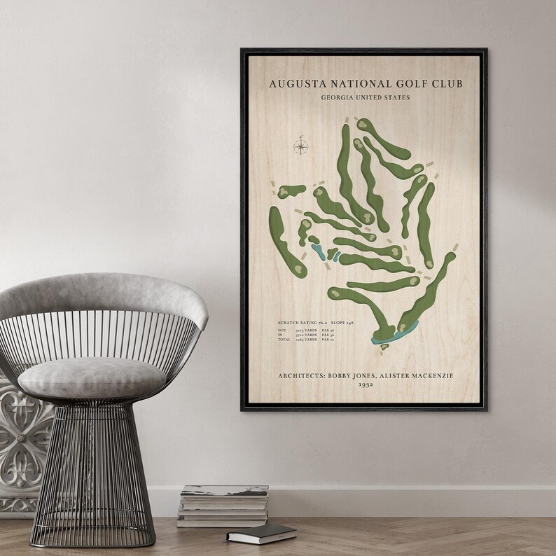 Framed Golf Course Map Wall Art, Golf Club Canvas Print, Vintage ...
