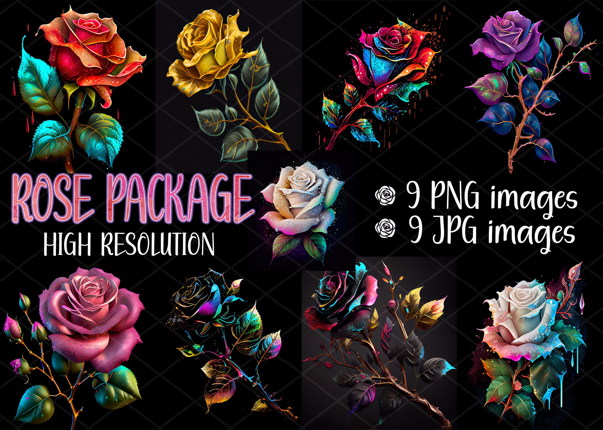 Nine Beautiful Roses PNG & JPG - Etsy