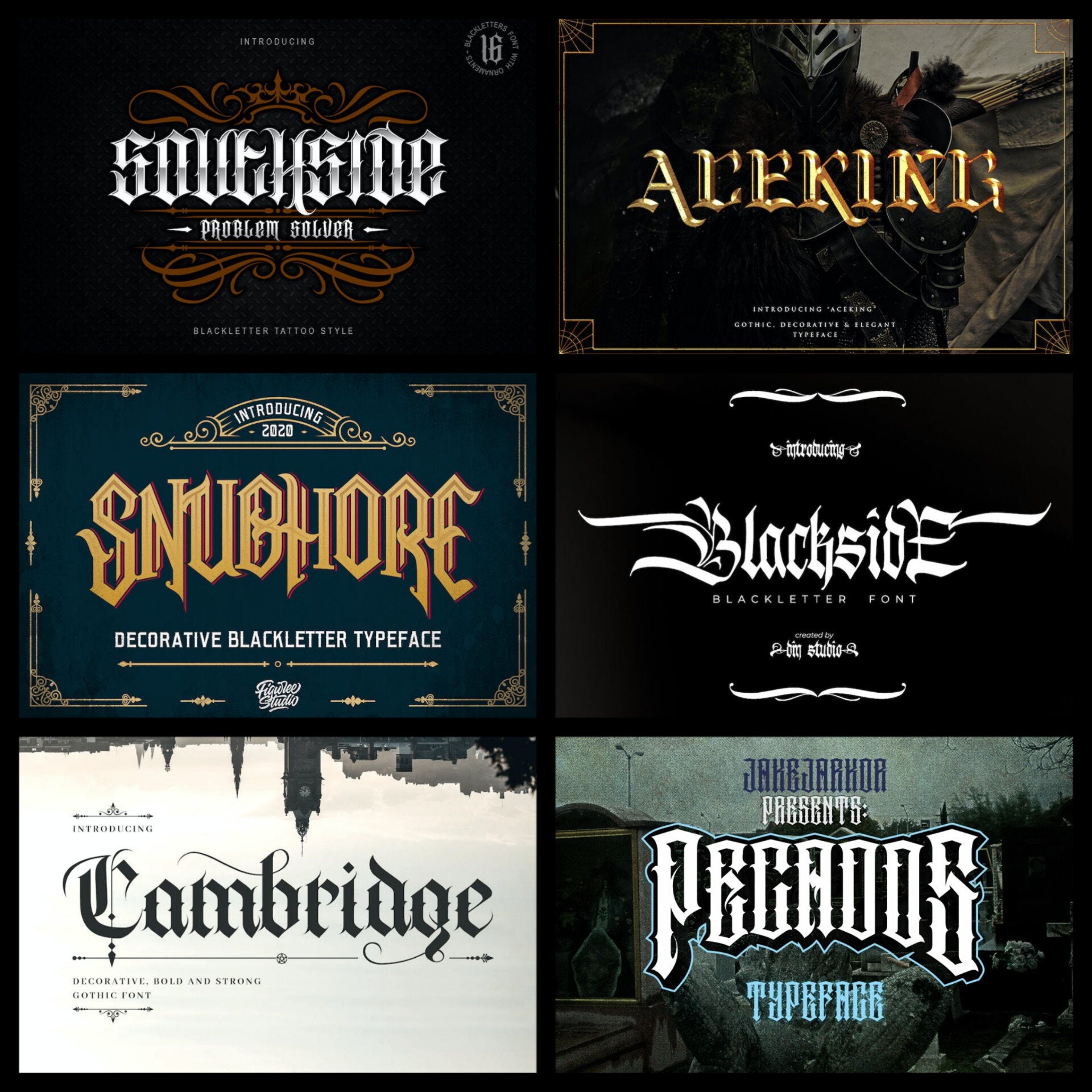Aceking Font, Southside Font, Black Side Font, Cambridge Font, Snubhore ...