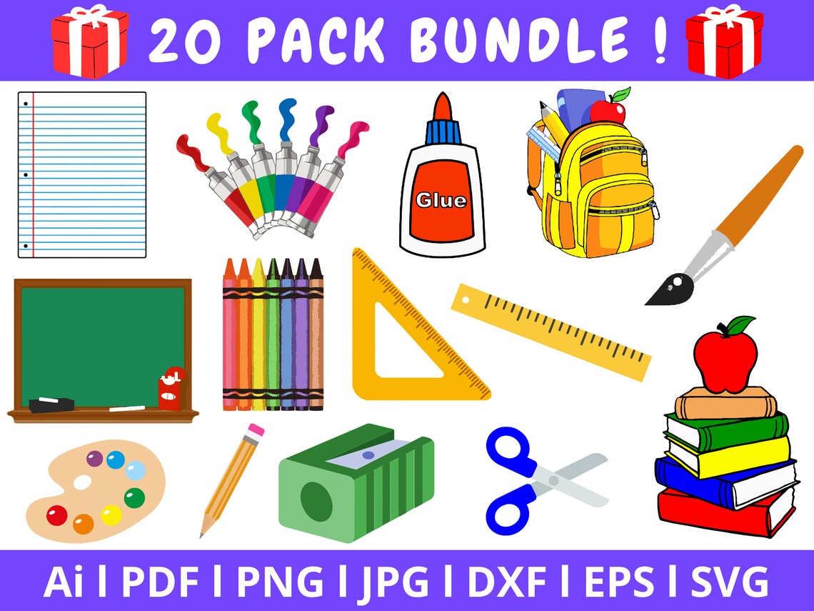 School Supplies SVG, 20 Files, Back to School Svg, School Supplies Svg ...