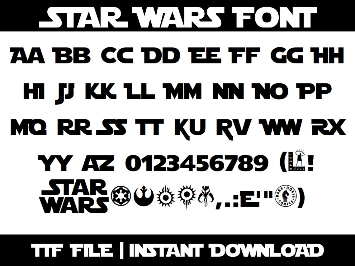 Star Wars Font Ttf, Star Wars Alphabet, Star Wars Jedi Alphabet TTF ...
