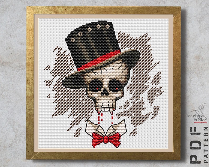Vampire Cross Stitch, Skull With Top Hat Cross Stitch Pattern PDF ...