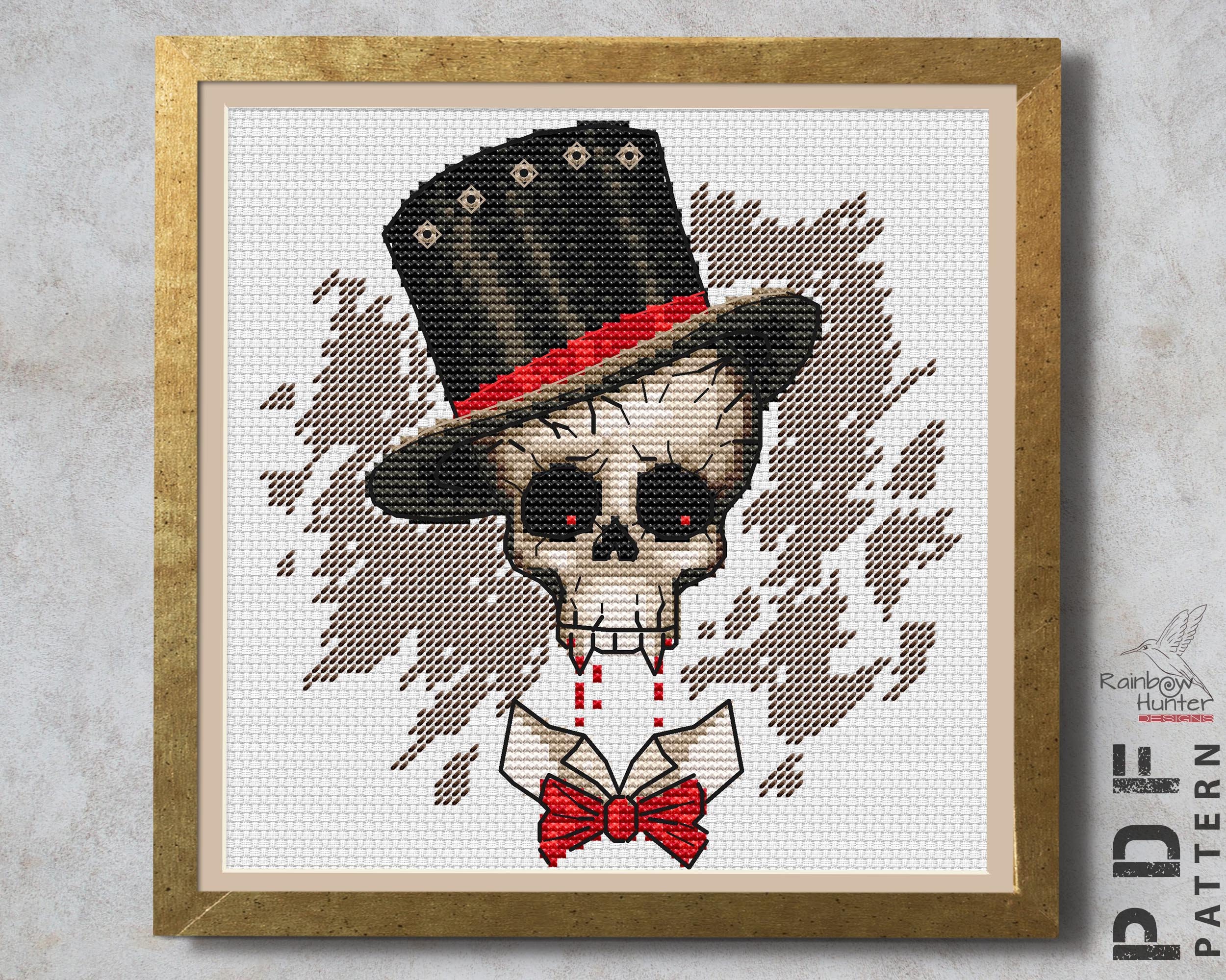 Vampire Cross Stitch, Skull With Top Hat Cross Stitch Pattern PDF ...