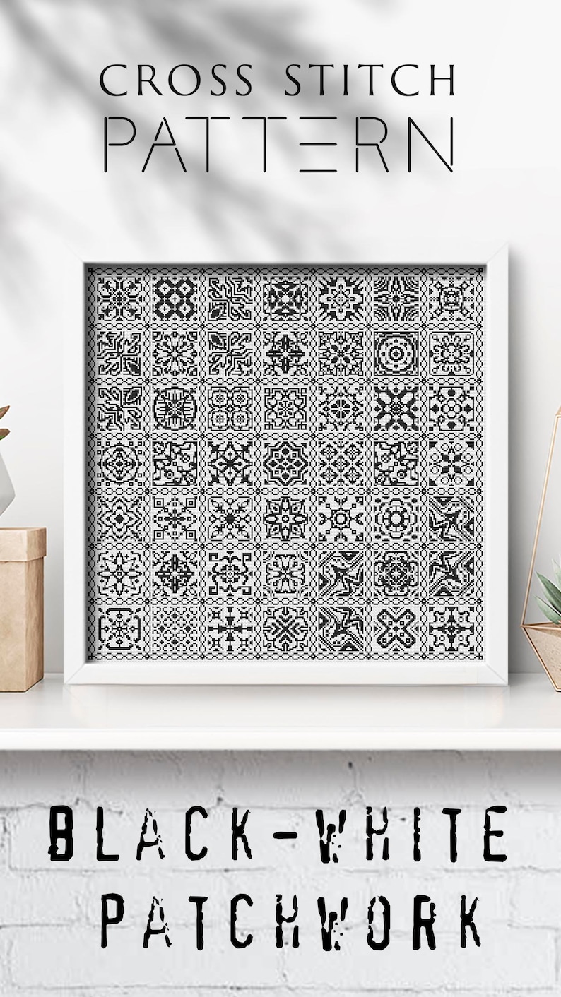 Patchwork BW Cross Stitch Monochrome Sampler Xstitch Squares - Etsy