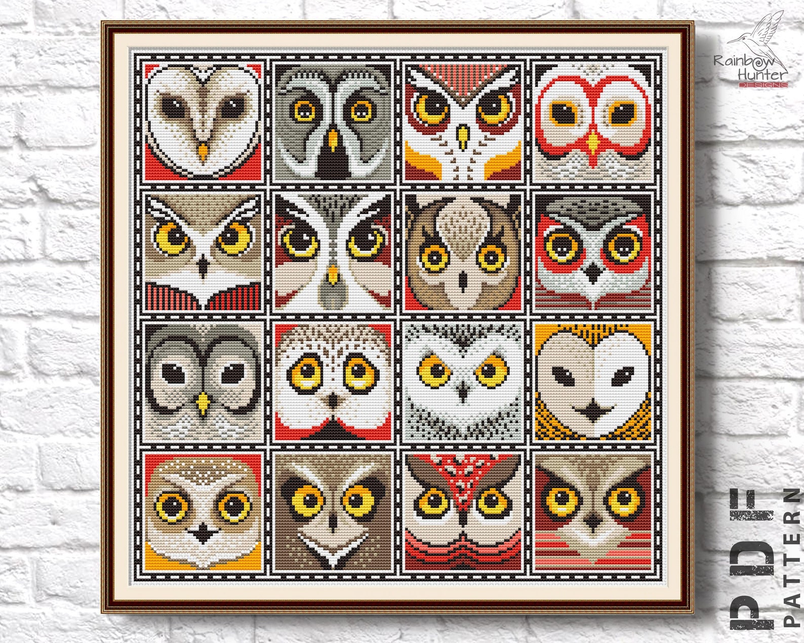 Square Owl Faces Cross Stitch Patchwork Simple Embroidery Cute - Etsy