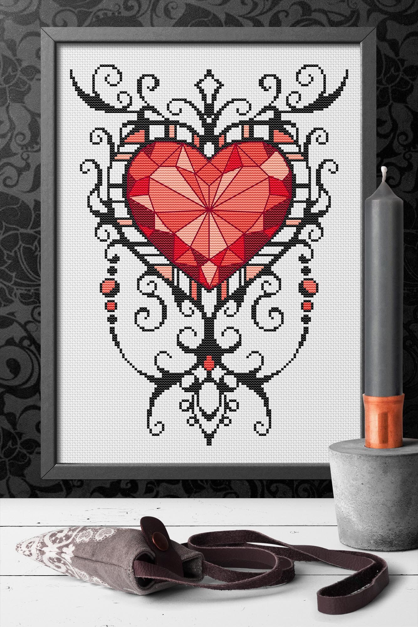 Red Heart Cross Stitch Valentines Cross Stitch Pattern Gothic Cross ...