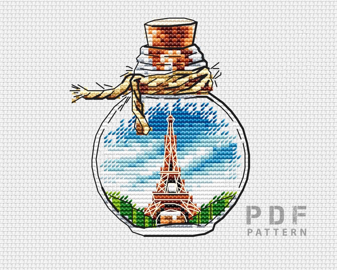 Eiffel Tower Cross Stitch Pattern Bottle Cross Stitch Paris Cross ...