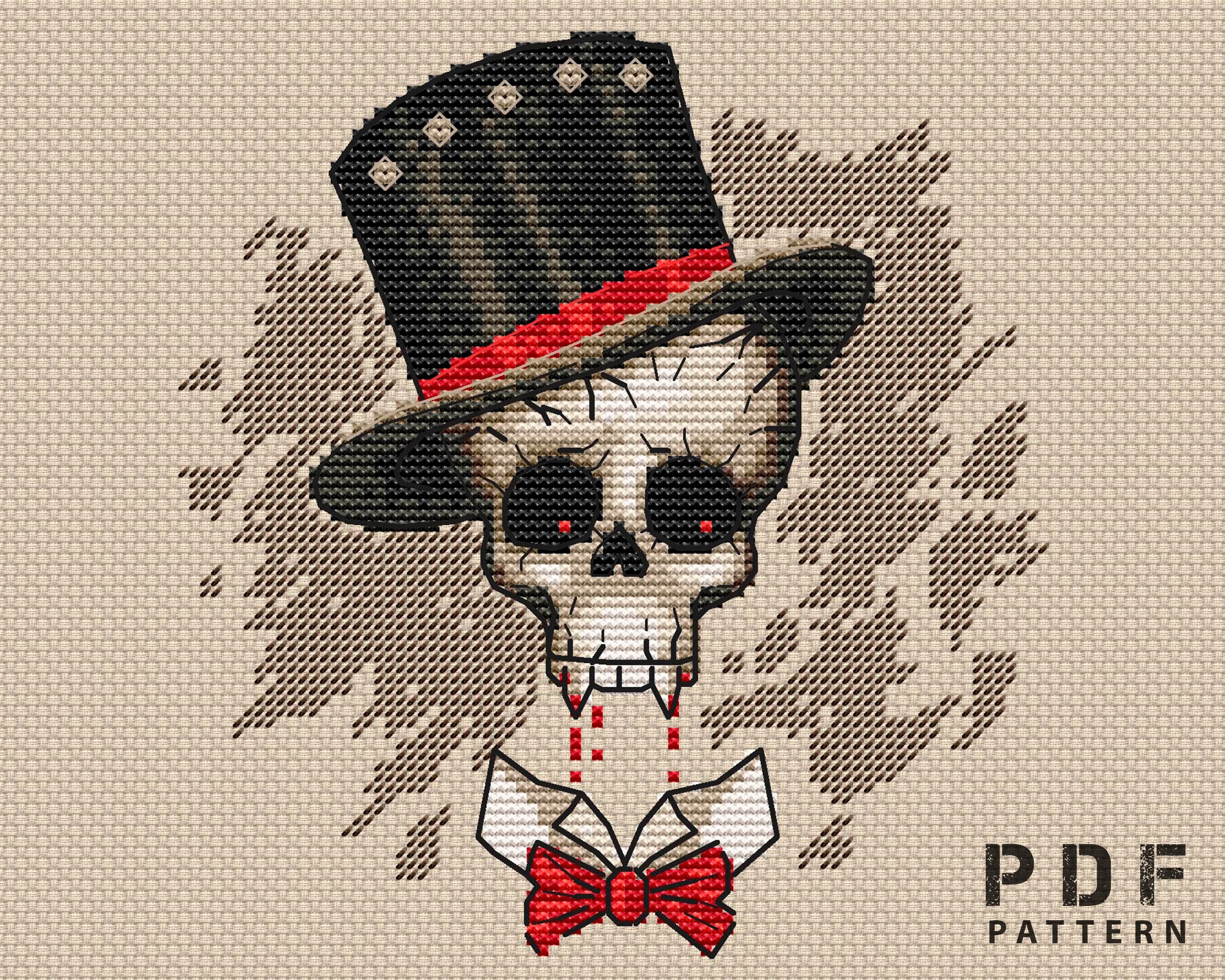 Vampire Cross Stitch, Skull With Top Hat Cross Stitch Pattern PDF ...