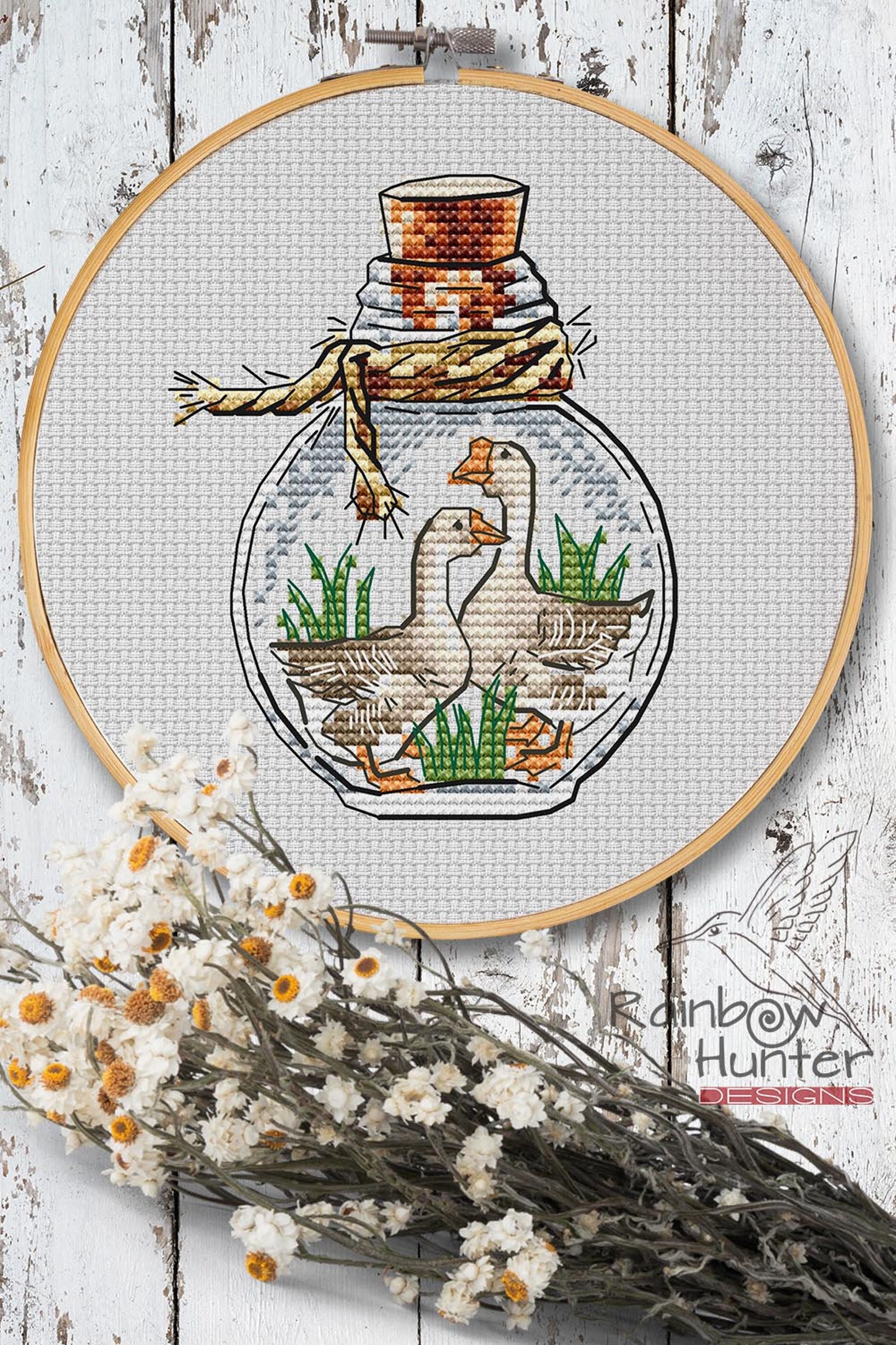 Cross Stitch Geese Pattern PDF Bird Cross Stitch Bottle Cross Stitch ...