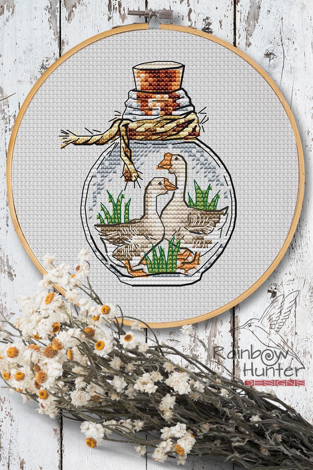 Cross Stitch Geese Pattern PDF Bird Cross Stitch Bottle Cross Stitch ...