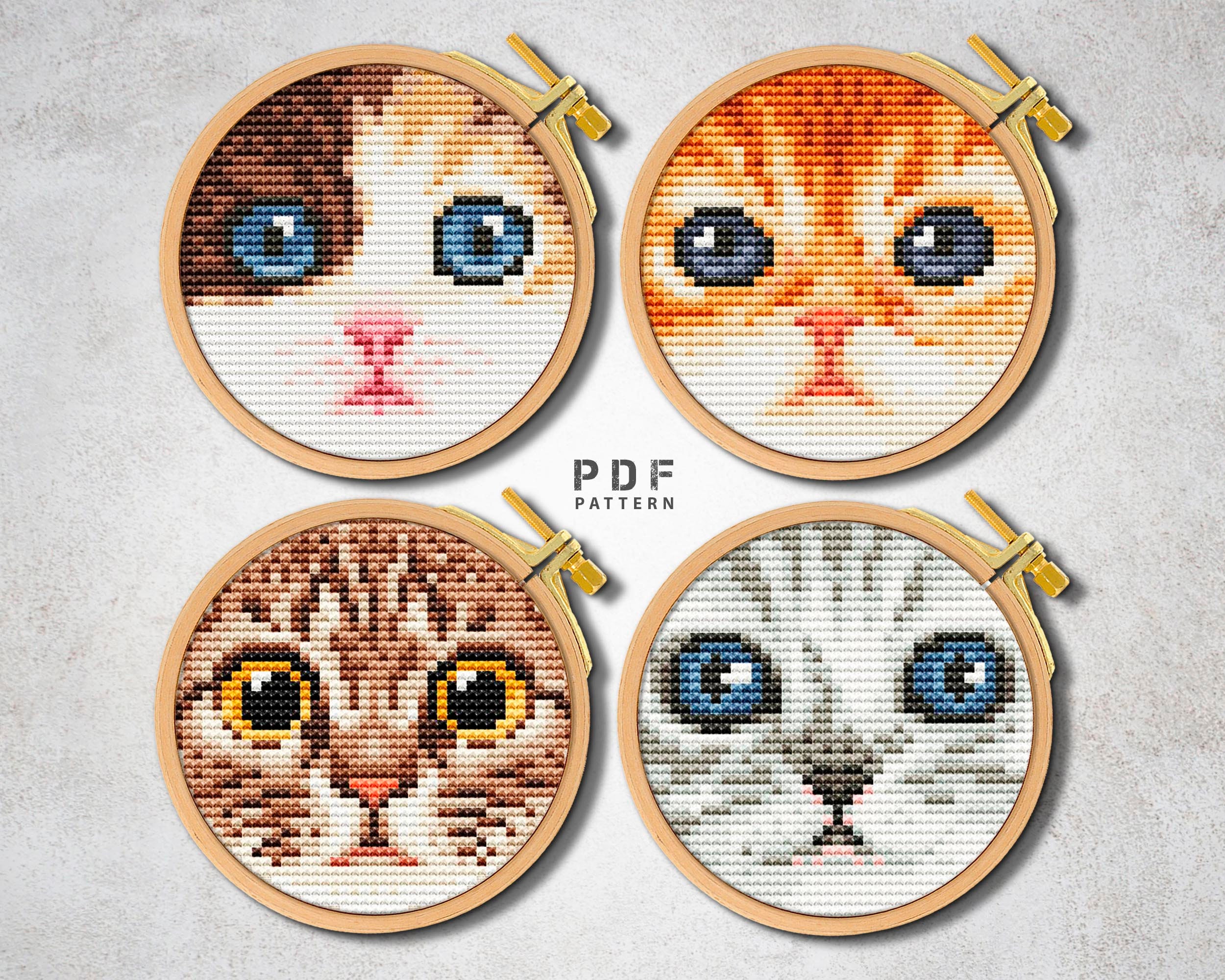 Cat Cross Stitch Pattern PDF Set of 4 Tiny Cross Stitch Cute Animal ...
