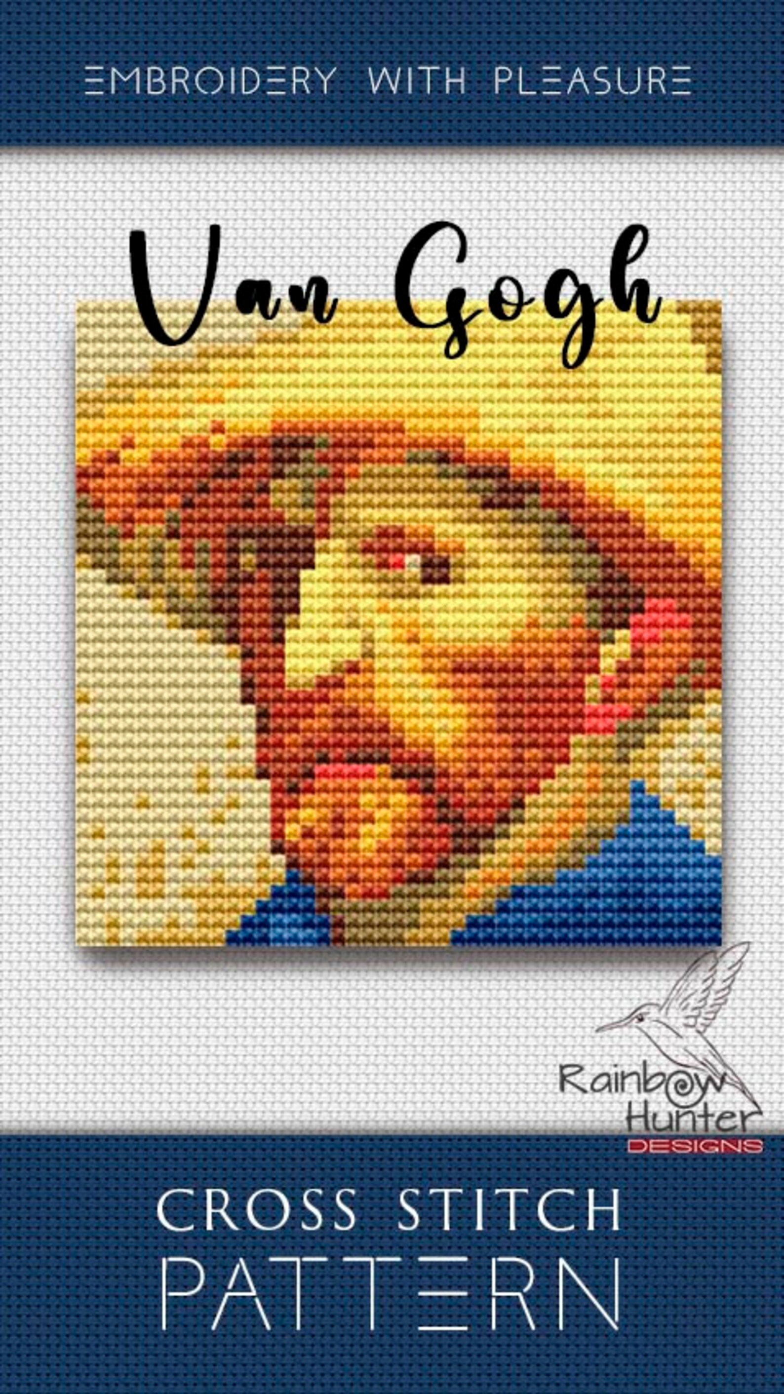 Tiny Portrait Cross Stitch Van Gogh Self Portrait in Hat Counted Cross ...
