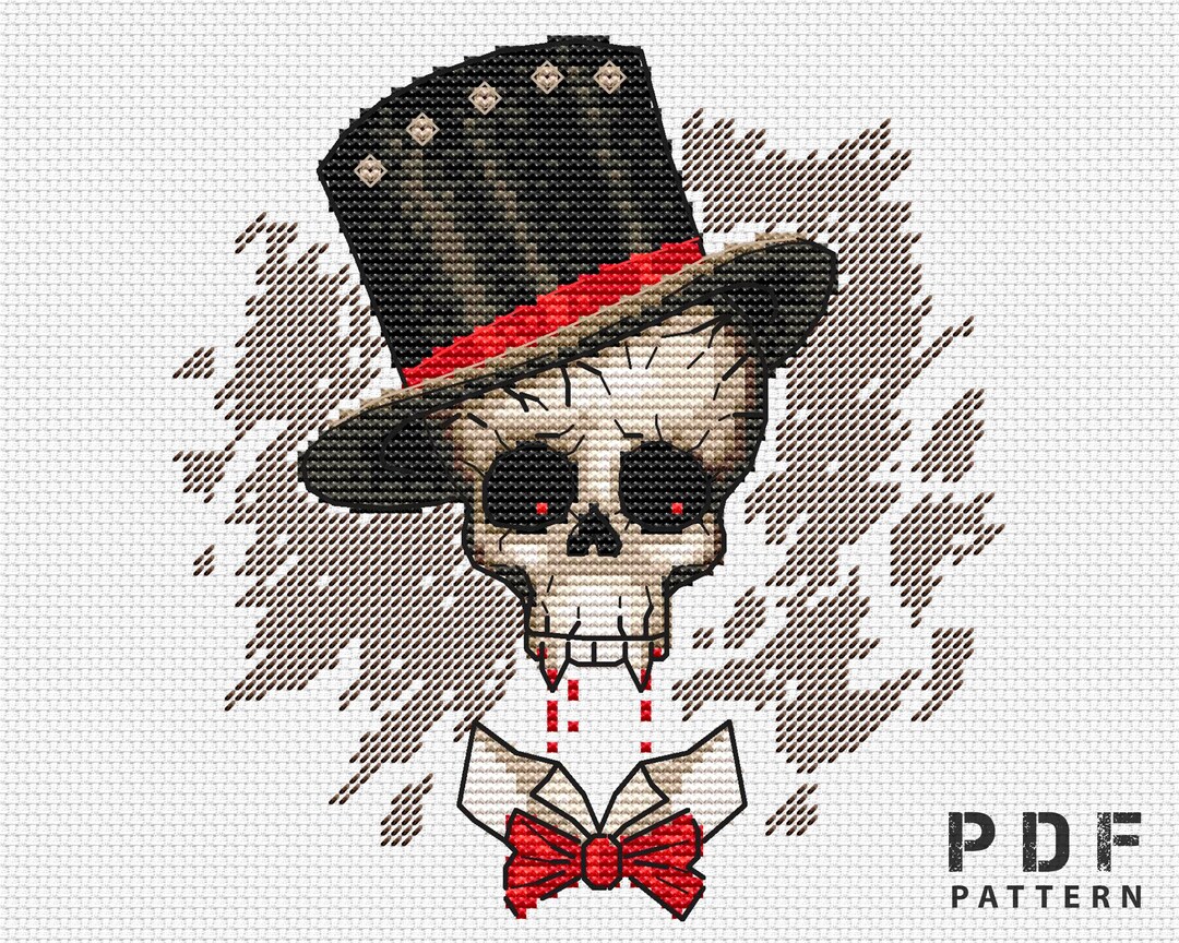 Vampire Cross Stitch, Skull With Top Hat Cross Stitch Pattern PDF ...