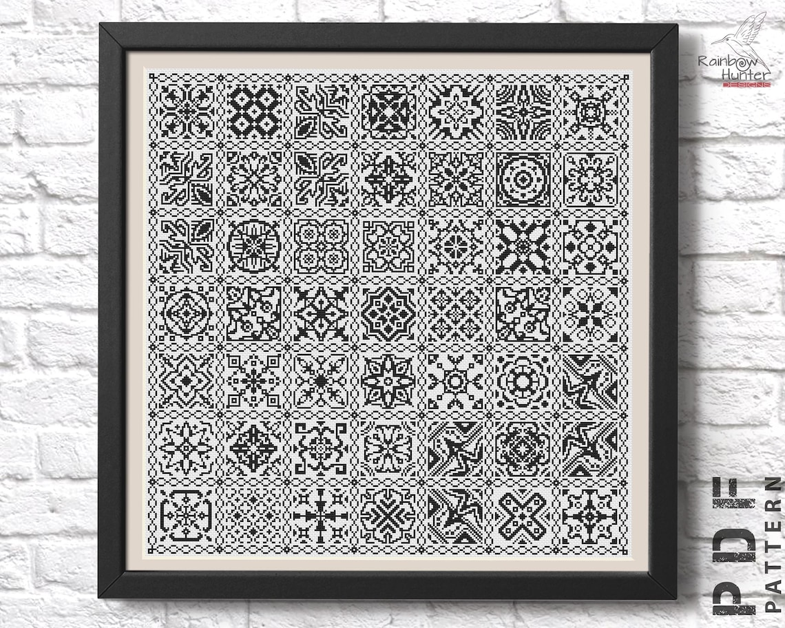 Patchwork BW Cross Stitch Monochrome Sampler Xstitch Squares - Etsy