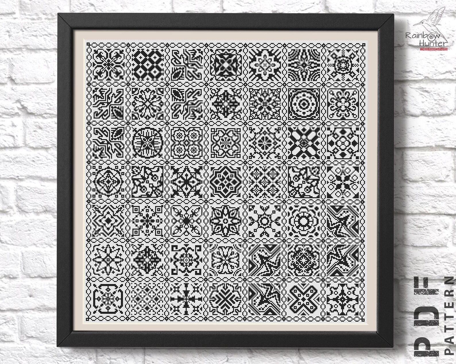 Patchwork BW Cross Stitch Monochrome Sampler Xstitch Squares - Etsy