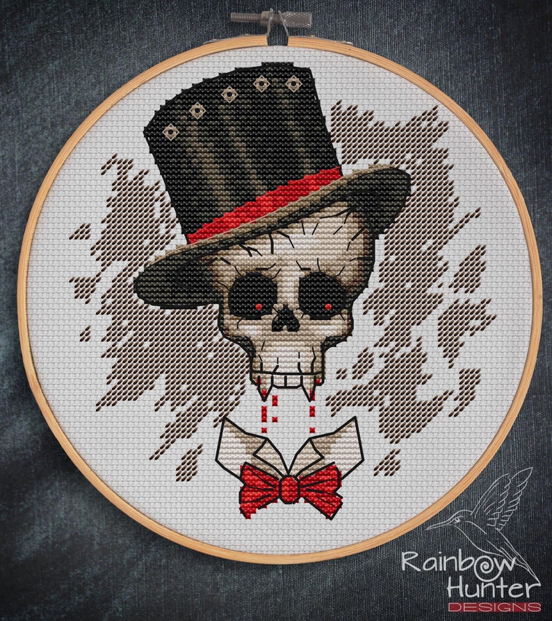 Vampire Cross Stitch, Skull With Top Hat Cross Stitch Pattern PDF ...