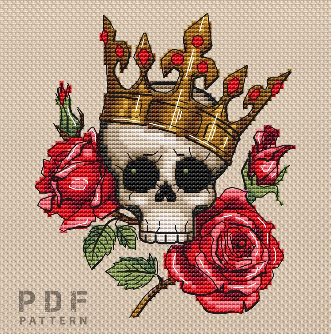 Skull With Flowers Cross Stitch Rose Cross Stitch Counted - Etsy