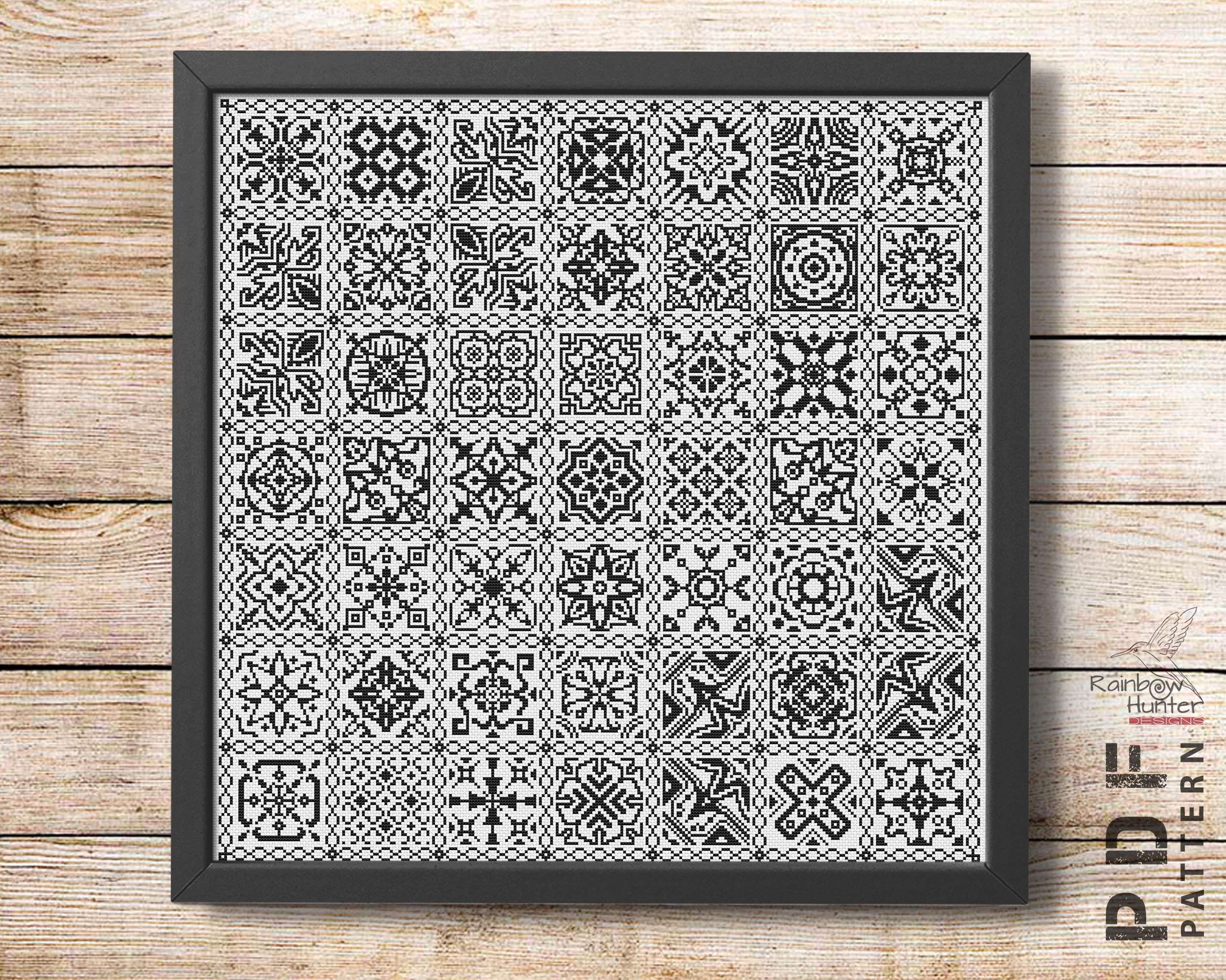 Patchwork BW Cross Stitch Monochrome Sampler Xstitch Squares - Etsy