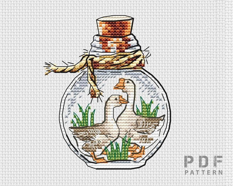 Cross Stitch Geese Pattern PDF Bird Cross Stitch Bottle Cross Stitch ...