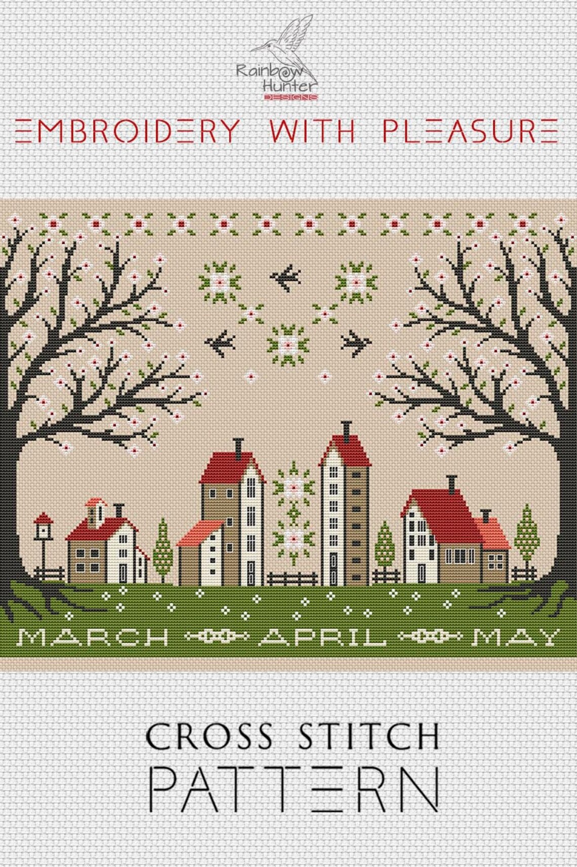 Cross Stitch Spring Village Pattern PDF Season Primitive Xstitch Simple ...
