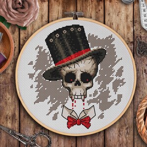 Vampire Cross Stitch, Skull With Top Hat Cross Stitch Pattern PDF ...