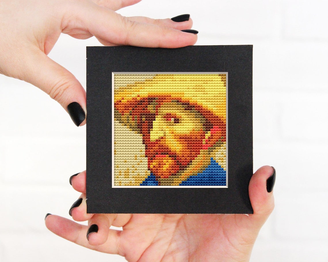 Tiny Portrait Cross Stitch Van Gogh Self Portrait in Hat Counted Cross ...