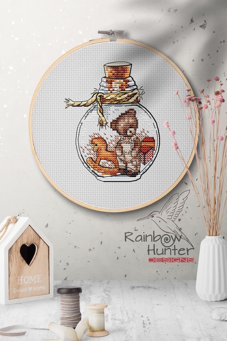 Toy Bear Cross Stitch Pattern PDF, Bottle Cross Stitch, Small Cross ...